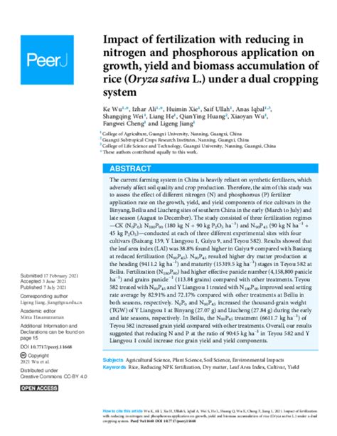 Pdf Impact Of Fertilization With Reducing In Nitrogen And Phosphorous