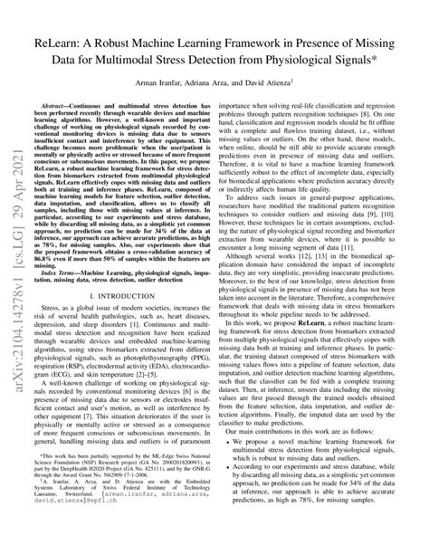 Relearn A Robust Machine Learning Framework In Presence Of Missing Data For Multimodal Stress