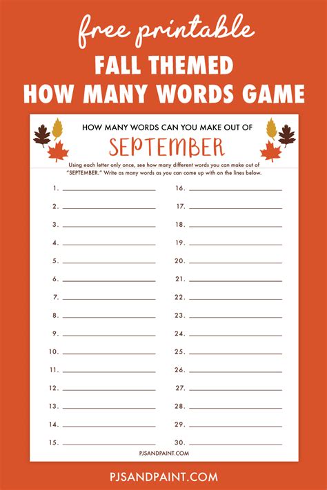 How Many Words Can You Make Out Of September Free Printable Game
