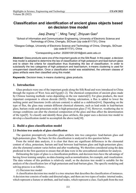 Pdf Classification And Identification Of Ancient Glass Objects Based On Decision Tree Model