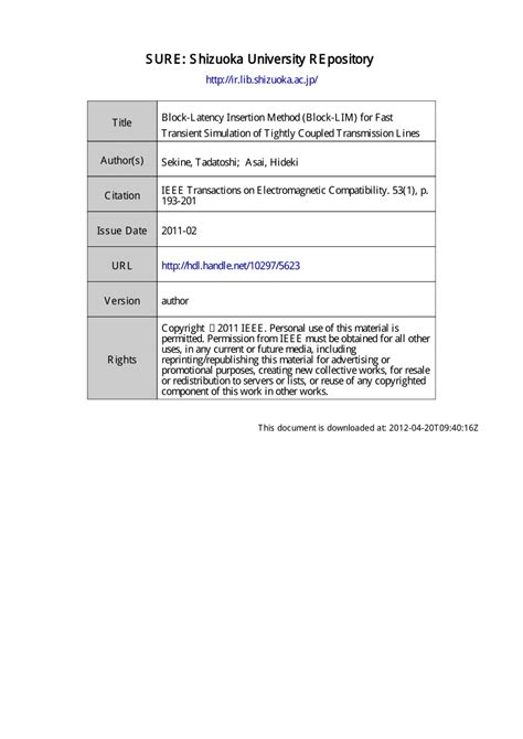 Pdf Block Latency Insertion Method Block Lim For Fast Transient Simulation Of Tightly