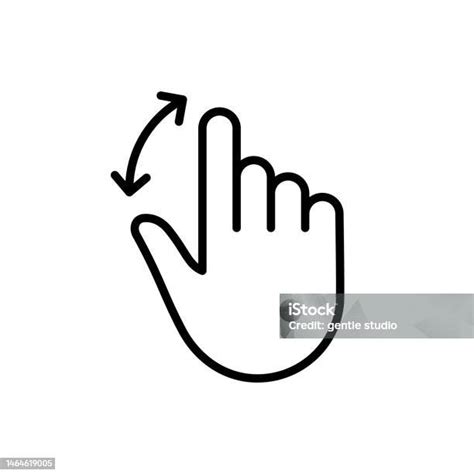 손 손가락으로 스 와이프하고 위아래로 선 아이콘을 드래그합니다 핀치 스크린 화면 선형 픽토그램에서 회전 제스처 슬라이드 아래 및 위 윤곽선 아이콘입니다 편집 가능한 획