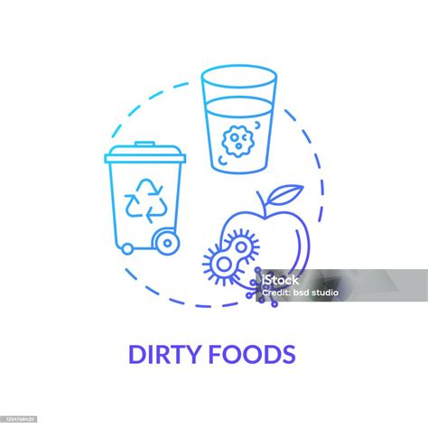 더러운 음식 블루 컨셉 아이콘 버릇없는 사과 박테리아 확산 식인성 질환 오염된 물 로타바이러스는 아이디어 씬 선 일러스트를