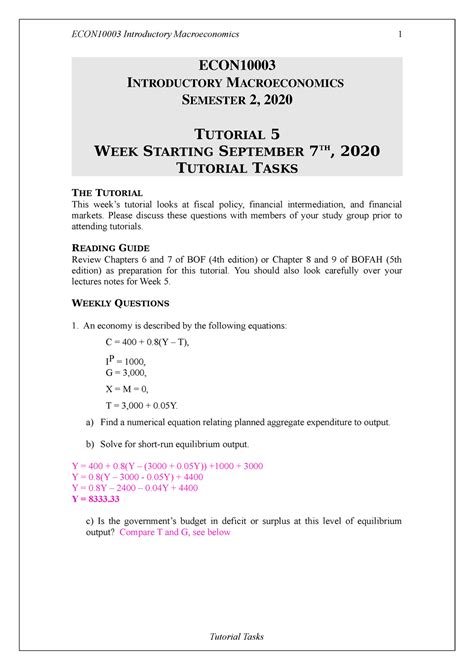 T Intutorial Intro Macro Tutorial Sheet Filled In ECON Introductory