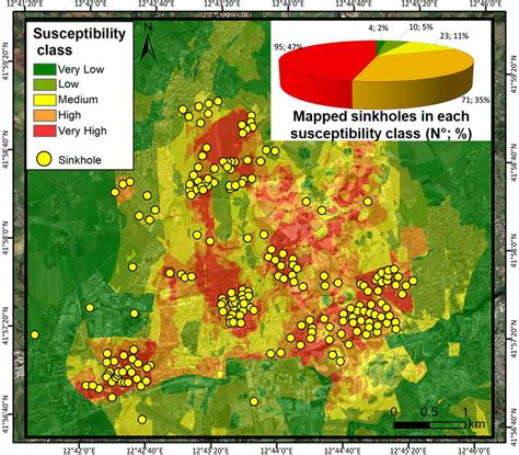 sinkhole database overlapped on sinkhole susceptibility map pie chart download scientific