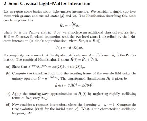 Solved 2 ﻿semi Classical Light Matter Interactionlet Us