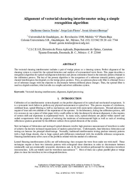 Pdf Alignment Of Vectorial Shearing Interferometer Using A Simple Recognition Algorithm