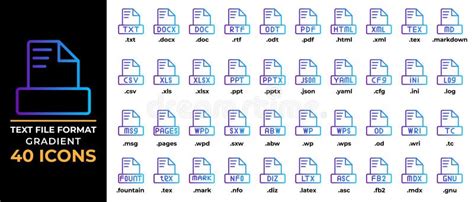 Set Document Text File Gradient Icon Txt Ppt Pdf Doc Csv Type File Icon Vector