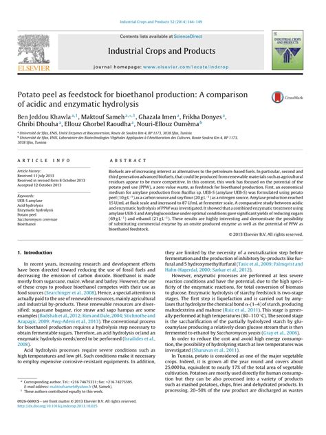 Pdf Potato Peel As Feedstock For Bioethanol Production A Comparison Of Acidic And Enzymatic