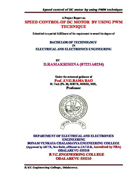 Report Pdf Project Report On Speed Control Of Dc Motor By Using Pwm Technique 4 Mlxzkr1ypk27