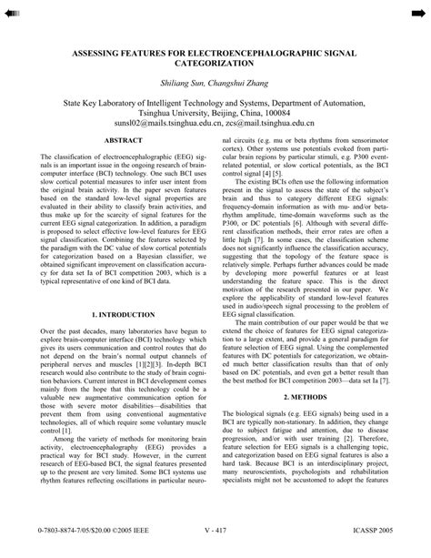 Pdf Assessing Features For Electroencephalographic Signal Categorization