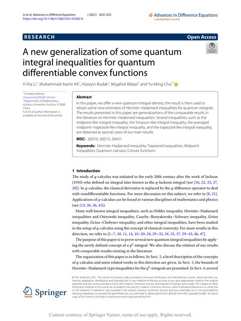 Pdf A New Generalization Of Some Quantum Integral Inequalities For Quantum Differentiable