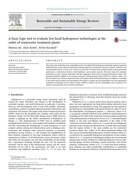 A Fuzzy Logic Tool To Evaluate Low Head Hydropower Technologies At The