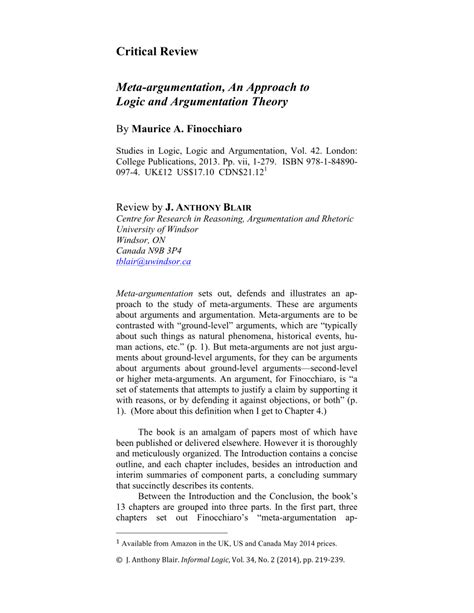 Pdf Meta Argumentation An Approach To Logic And Argumentation Theory