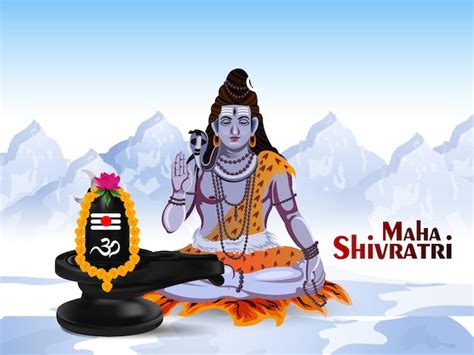 힌두교 축제 해피 마하 Shivratri 그림 인사말 카드 프리미엄 벡터