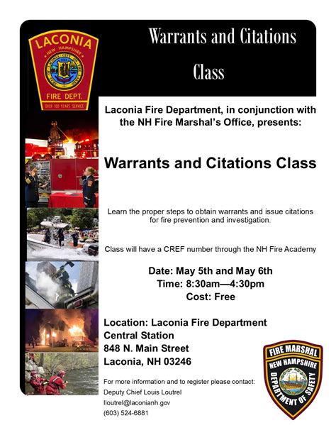 Laconia We Will Be Holding A Warrants And Citations Class In Conjunction With The Nh Fire