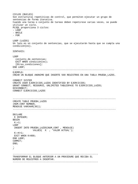 Ciclos En Plsql Pdf Bases De Datos Datos De Computadora