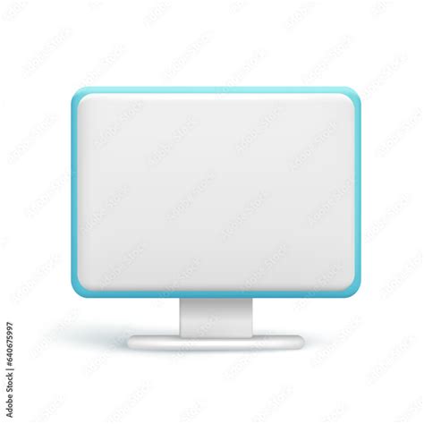 Realistic 3d Blue And White Computer Monitor With Empty Screen Glossy