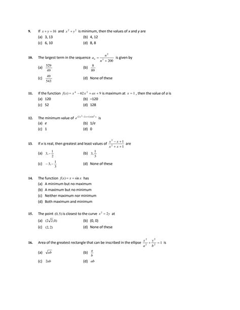 Solution Math Quiz Applications Of Derivatives Aod For Class 12th K 12 Jee Mains Advanced