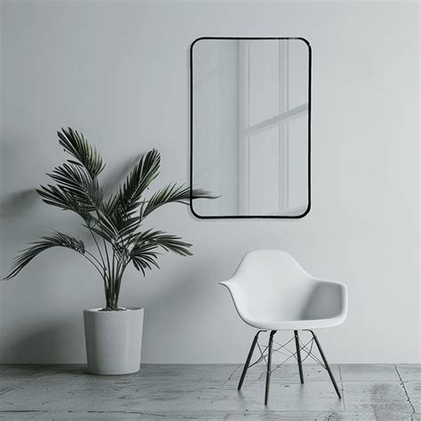 Long Rounded Modern Rectangular Wall Mirror 60cm X 90cm Black Aluminium