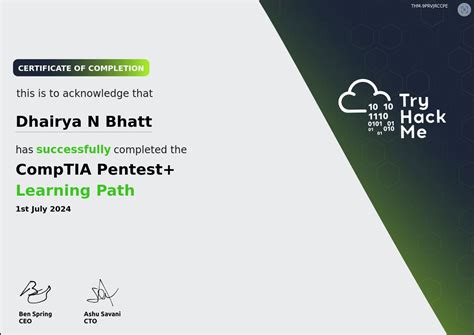 Dhairya Bhatt On Linkedin Cybersecurity Redteam Continuouslearning Tryhackme Comptia Pentest