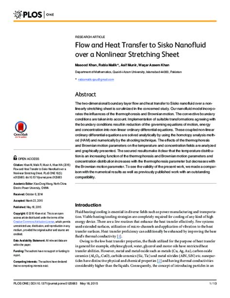 Pdf Flow And Heat Transfer To Sisko Nanofluid Over A Nonlinear Stretching Sheet
