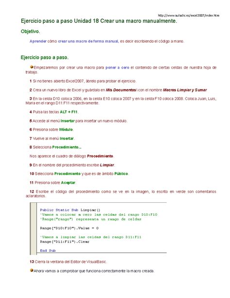 Ejercicio Paso A Paso Unidad 18 Crear Una Macro Manualmente Objetivo