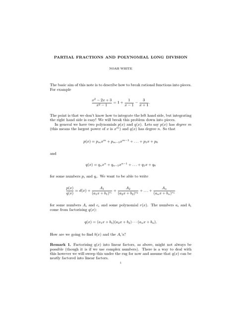 Mat111 Partial Fractions Long Division Pdf Factorization