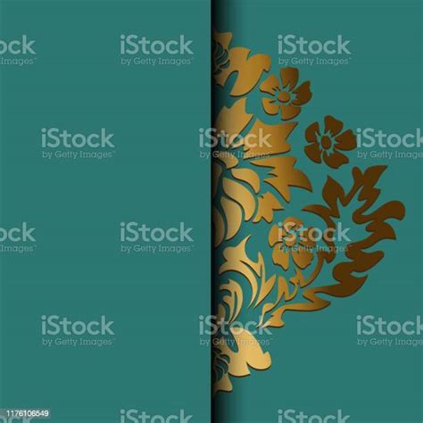 다마스크 스타일의 인사말 카드입니다 빈티지 디자인 로얄 바로크 텍스처 패턴 벡터입니다 골드 꽃 무늬 벡터입니다 휴일 인사말 카드 0명에 대한 스톡 벡터 아트 및 기타 이미지