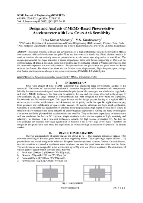 Pdf Design And Analysis Of Mems Based Piezoresistive Accelerometer