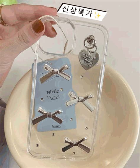 신상특가⭐발레코어 투명 리본 실버 하트고리 폰키링 세트 레진케이스 아이폰케이스 하이틴케이스 투명케이스 아이폰11 12 13 14 15 프로 맥스 에이블리