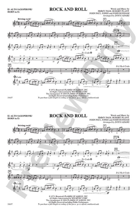Rock And Roll E Flat Alto Saxophone E Flat Alto Saxophone Part Digital Sheet Music Download