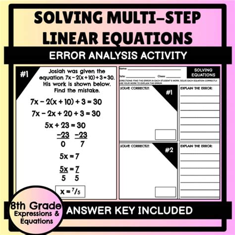 Solving Linear Equations Error Analysis Activity By Multiple Solutions