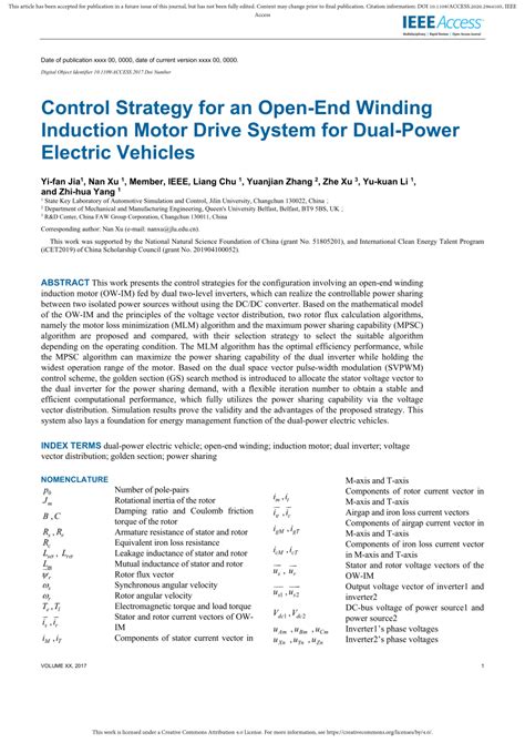 Pdf Control Strategy For An Open End Winding Induction Motor Drive System For Dual Power