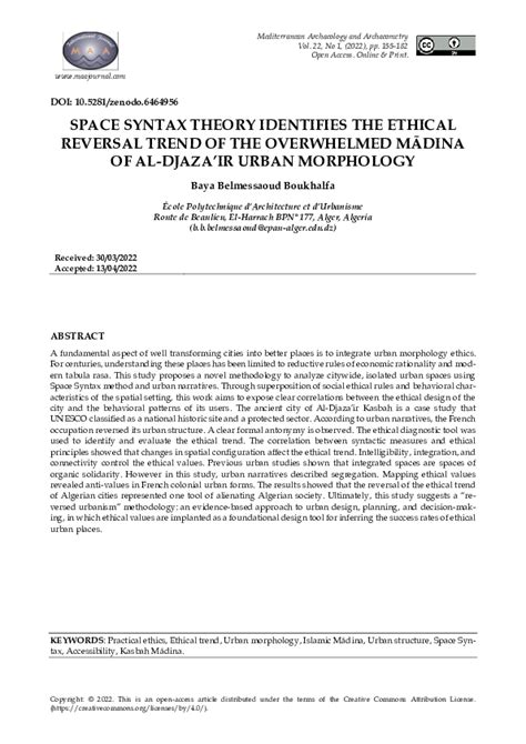 Pdf Space Syntax Theory Identifies The Ethical Reversal Trend Of The Overwhelmed Mādina Of Al