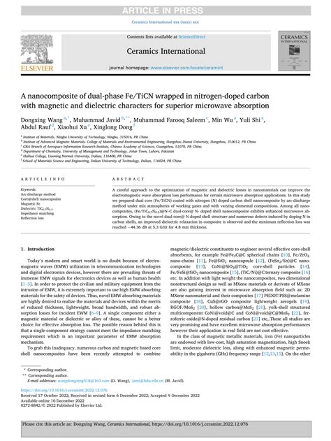 Pdf A Nanocomposite Of Dual Phase Feticn Wrapped In Nitrogen Doped Carbon With Magnetic And