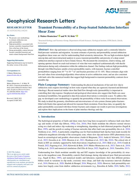 Pdf Transient Permeability Of A Deep Seated Subduction Interface Shear Zone