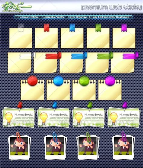 A Set Of Sticky Notes And Stickers On A Blue Background Web Elements