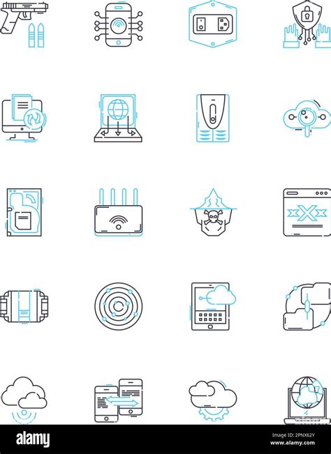 Artificial Security Linear Icons Set Cybersecurity Encryption