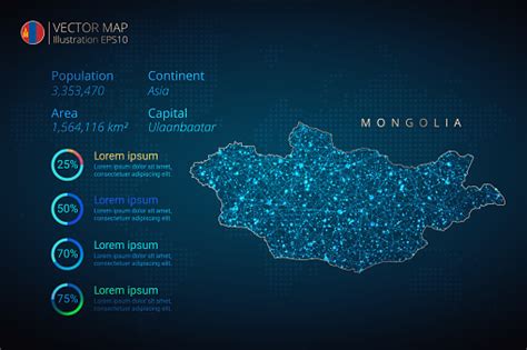 몽골 지도 인포그래픽 벡터 템플릿은 파란색 배경에 추상적인 기하학적 메쉬 다각형 조명 개념을 가지고 있다 다이어그램 그래프 프리젠테이션 및 차트를 위한 템플릿 0명에 대한