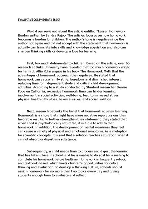 Evaluative Commentary Essay EVALUATIVE COMMENTARY ESSAY We Did Our Reviewed About The Article