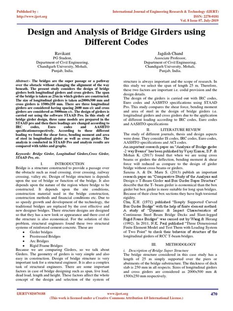 Design And Analysis Of Bridge Girders Using Different Codes Ijertv8is070188 Pdf Bridge