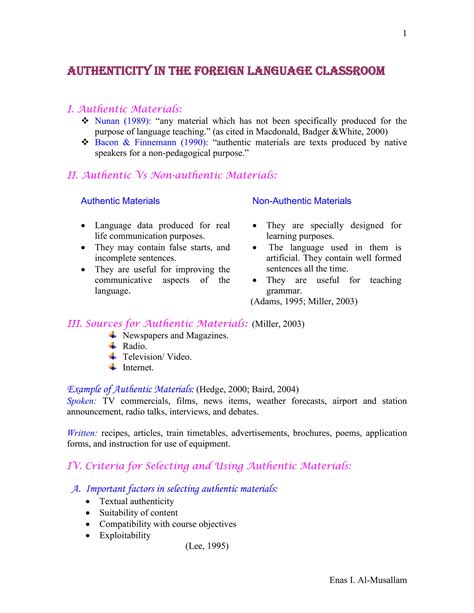 Efl Class Authenticity In The Efl Classroom Doc