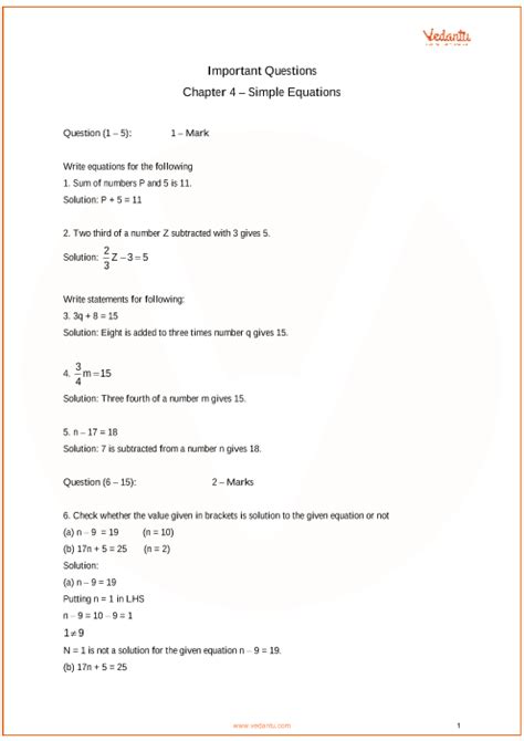 Linear Equations For Class Cbse Worksheets Tessshebaylo
