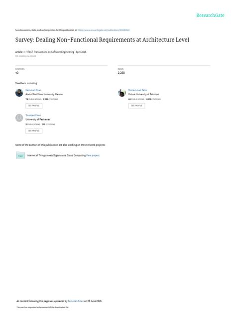 Survey Dealing Non Functional Requirements At Architecture Level Pdf