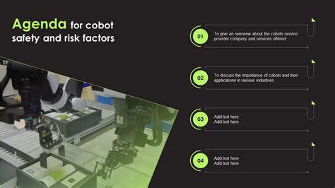 Agenda For Cobot Safety And Risk Factors Cobot Safety And Risk Factors Ppt Template