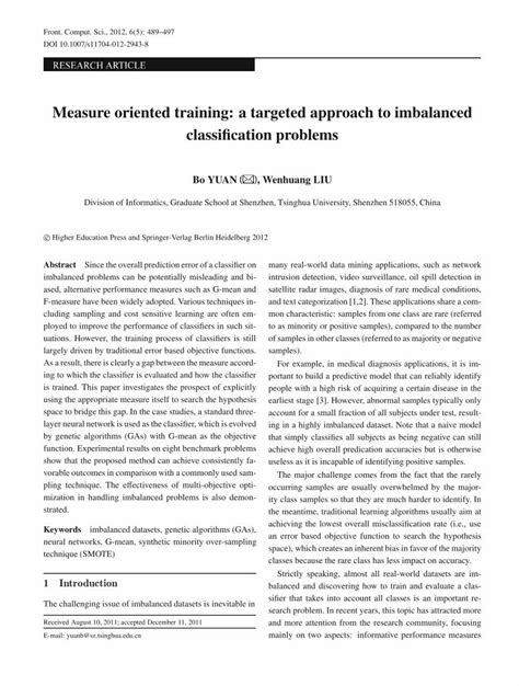 Pdf Measure Oriented Training A Targeted Approach To Imbalanced Classification Problems
