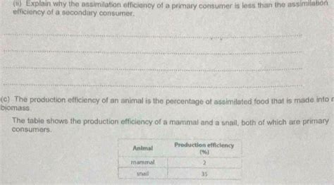 Solved Ii Explain Why The Assimilation Efficiency Of A Primary Consumer Is Less Than The