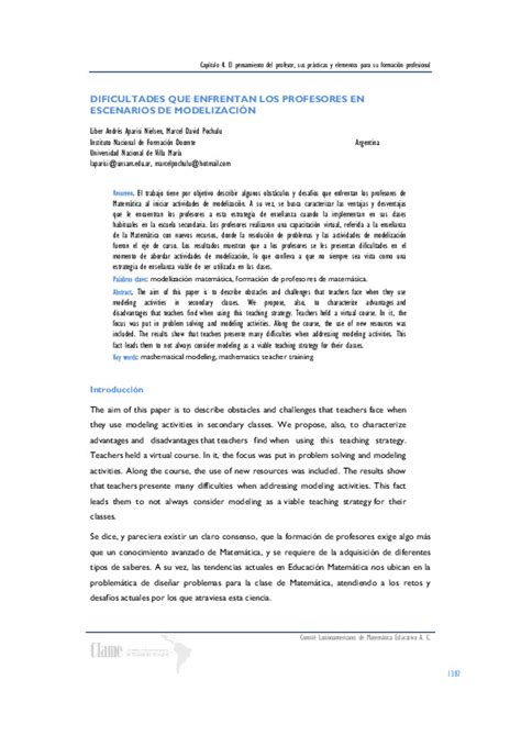 Dificultades Que Enfrentan Los Profesores En Escenarios De Modelización Funes