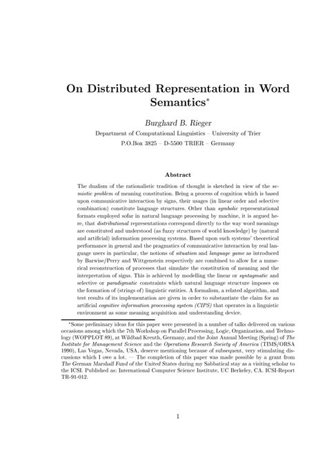 Pdf On Distributed Representation In Word Semantics